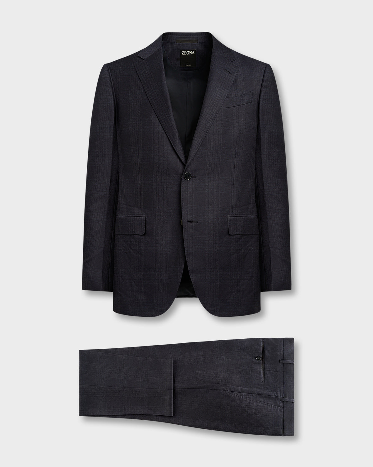 Zegna Dark Blue With Large Overcheck Pattern Trofeo Wool Suit– Parker & Co.
