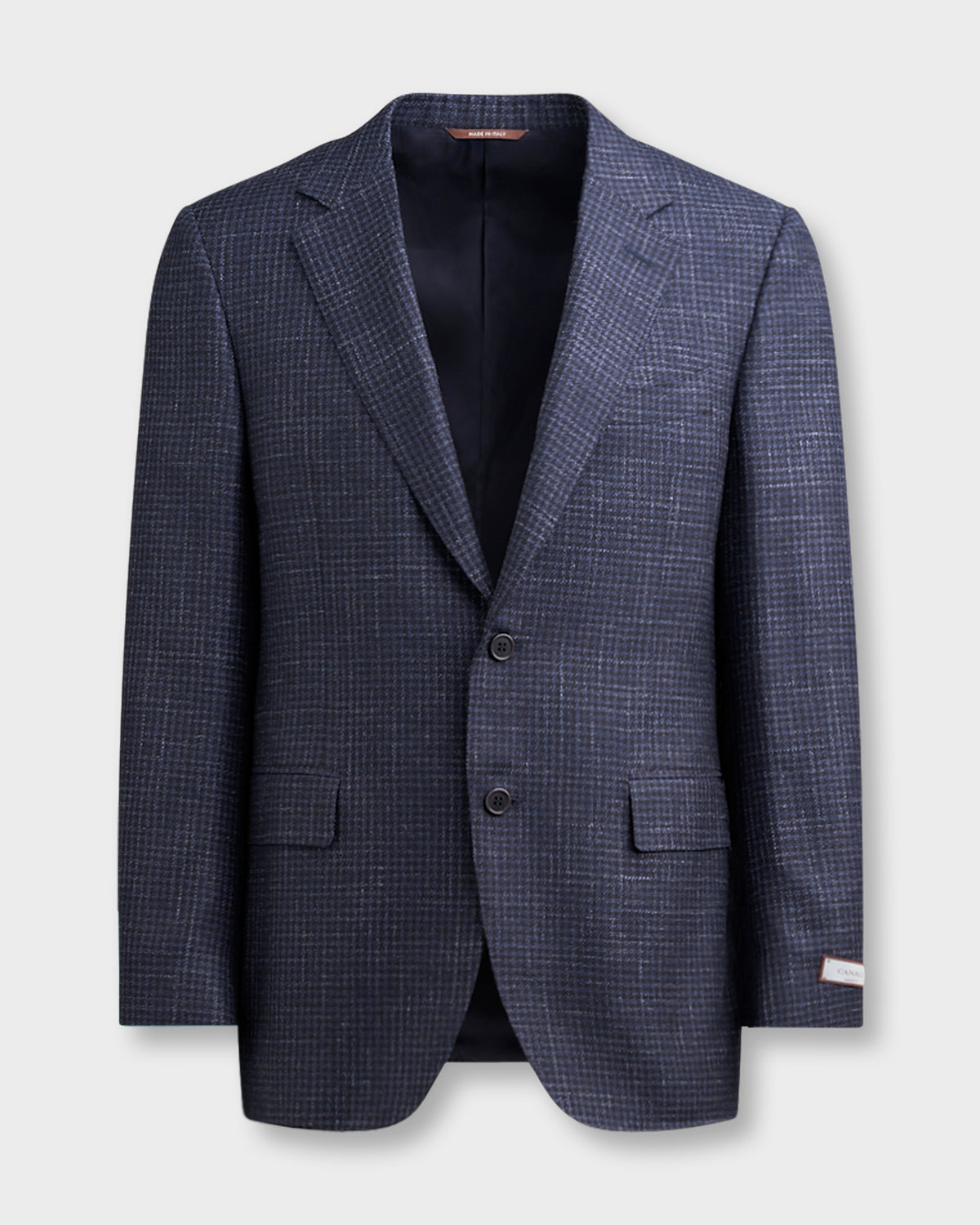 Canali Black With Navy Overcheck Tweed Wool Silk Linen Sports Jacket ...