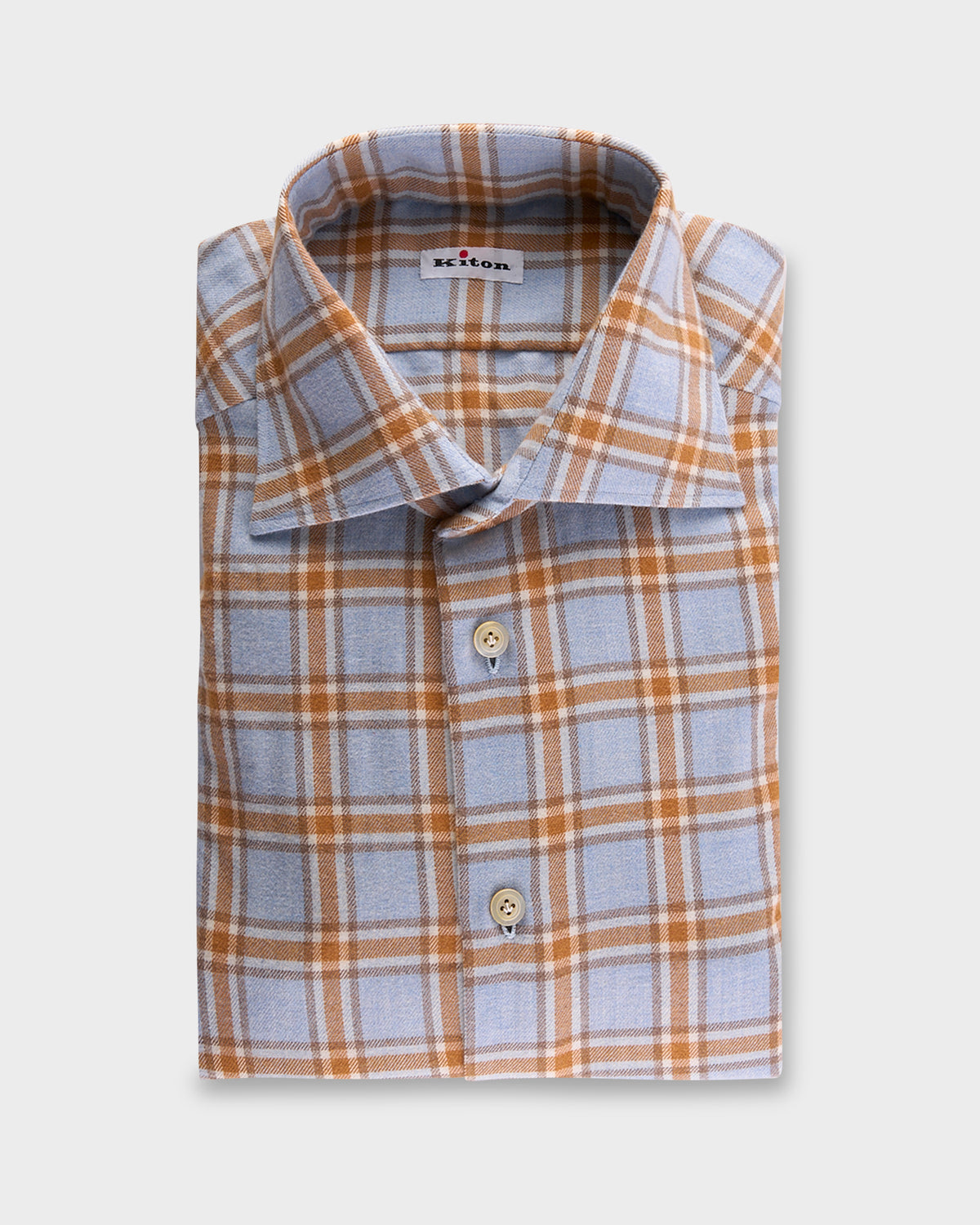Kiton Blue And Gold Check Cotton Flannel Shirt– Parker & Co.