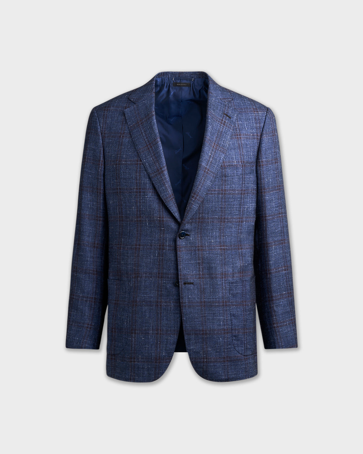 Brioni Blue Windowpane Check With Subtle Red Cashmere Silk Linen Sports ...