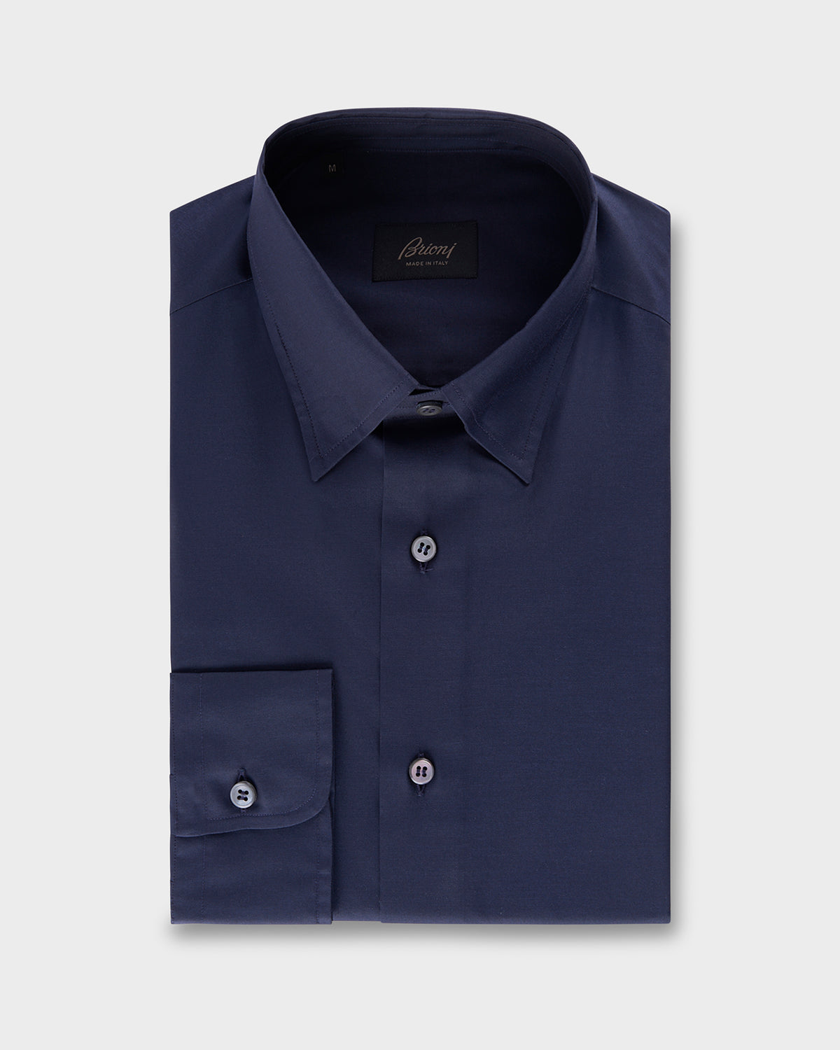 Brioni Midnight Blue Super Fine Cotton Twill Hidden Button Down Collar ...